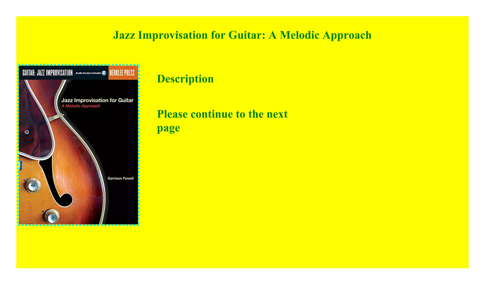 Jazz Improvisation for Guitar: A Melodic Approach ((P.D.F))^^@@ | PDF