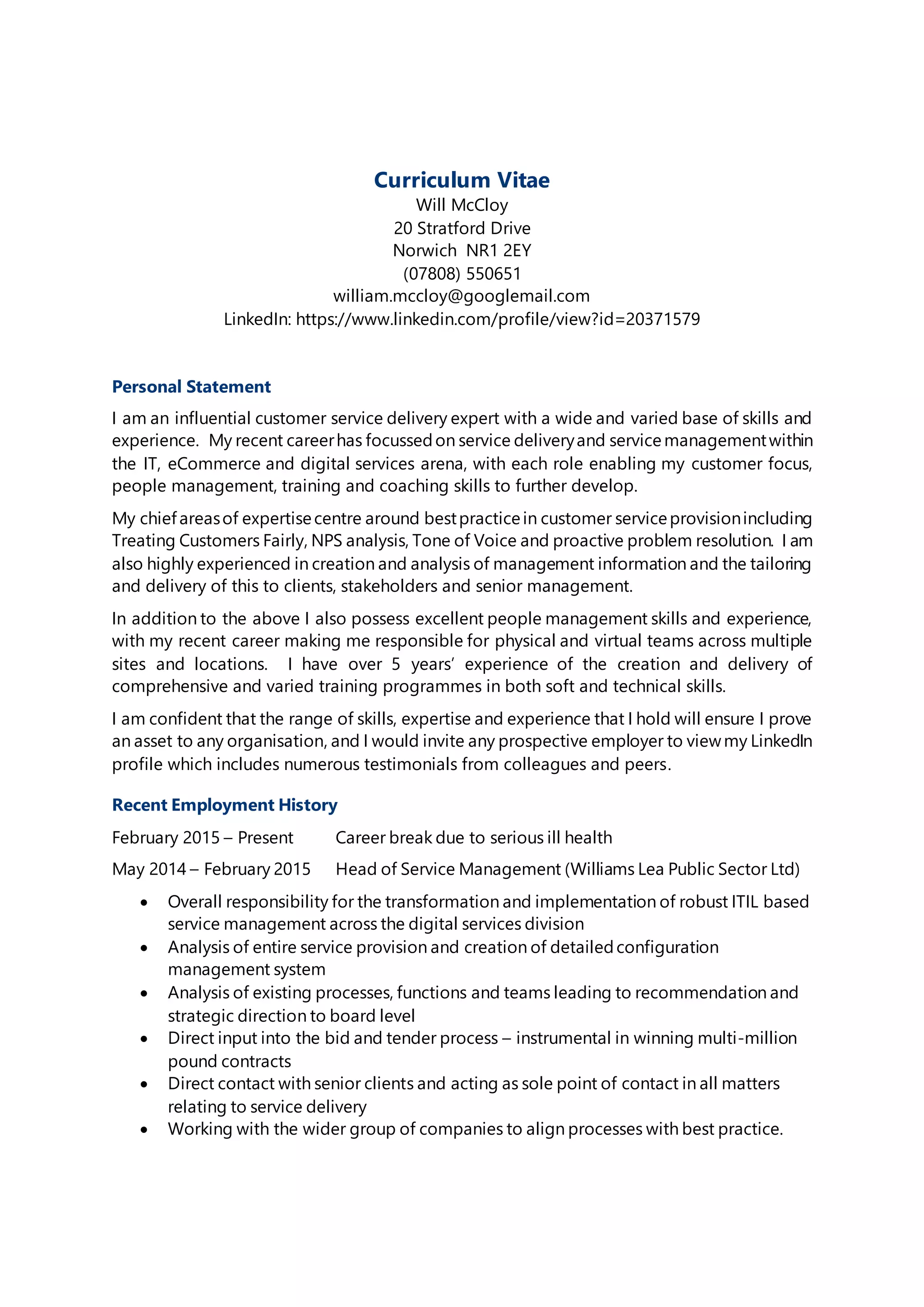 Will McCloy CV May 2016 | PDF