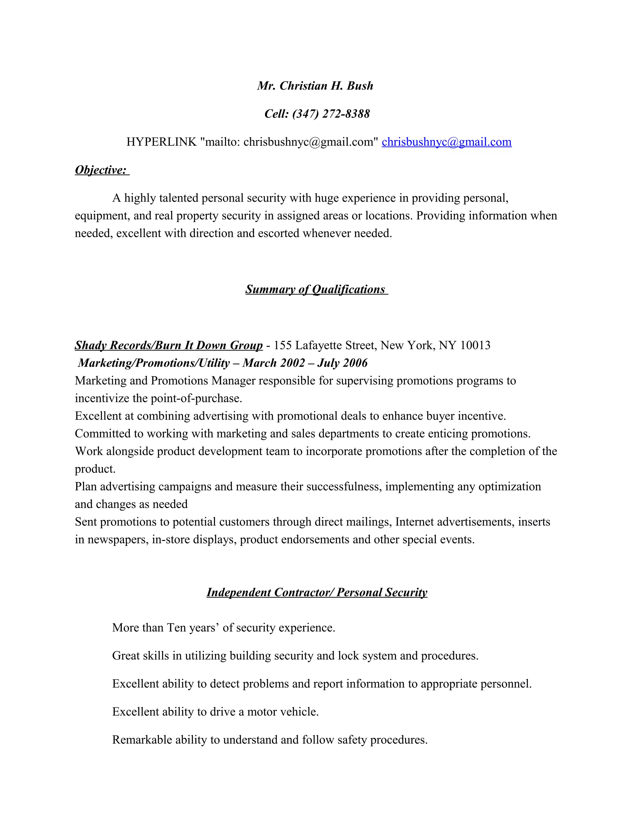 Christian Bush Resume | DOC