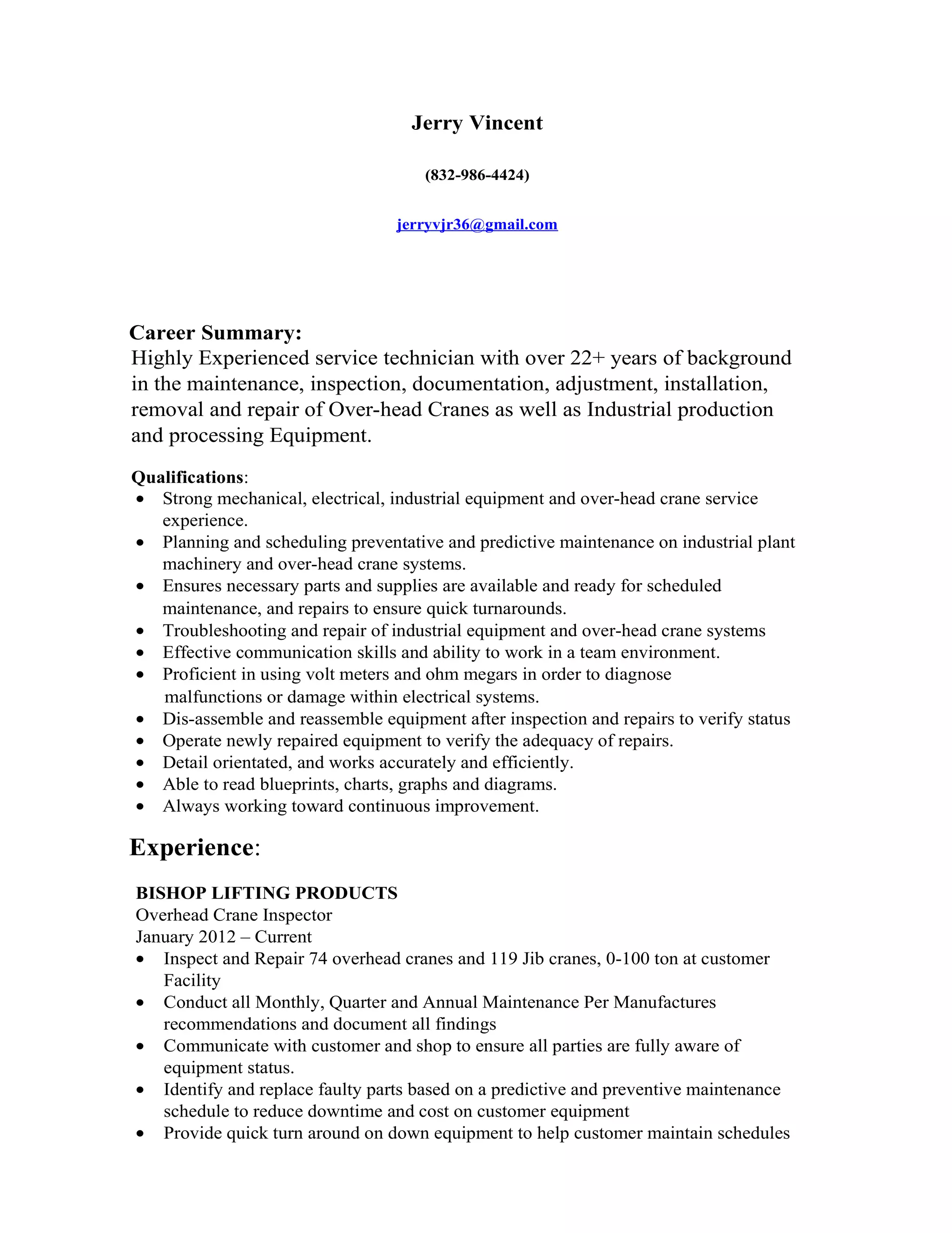 Jerry Vincent resume | DOC