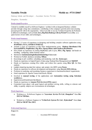 Sasmita bigdata resume | DOCX | Cloud Computing | Internet
