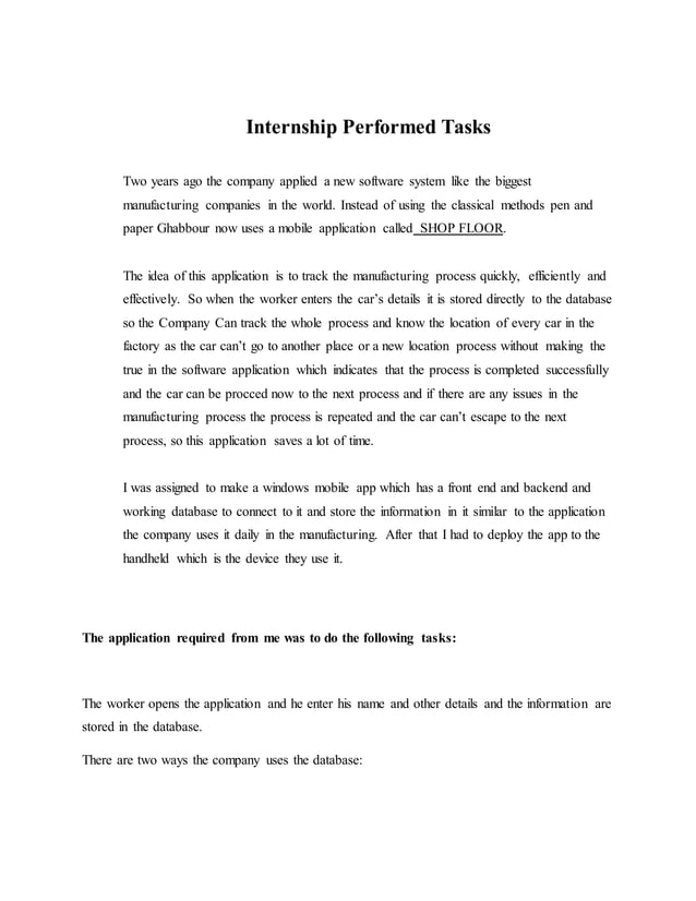 InternShip performed tasks | PDF