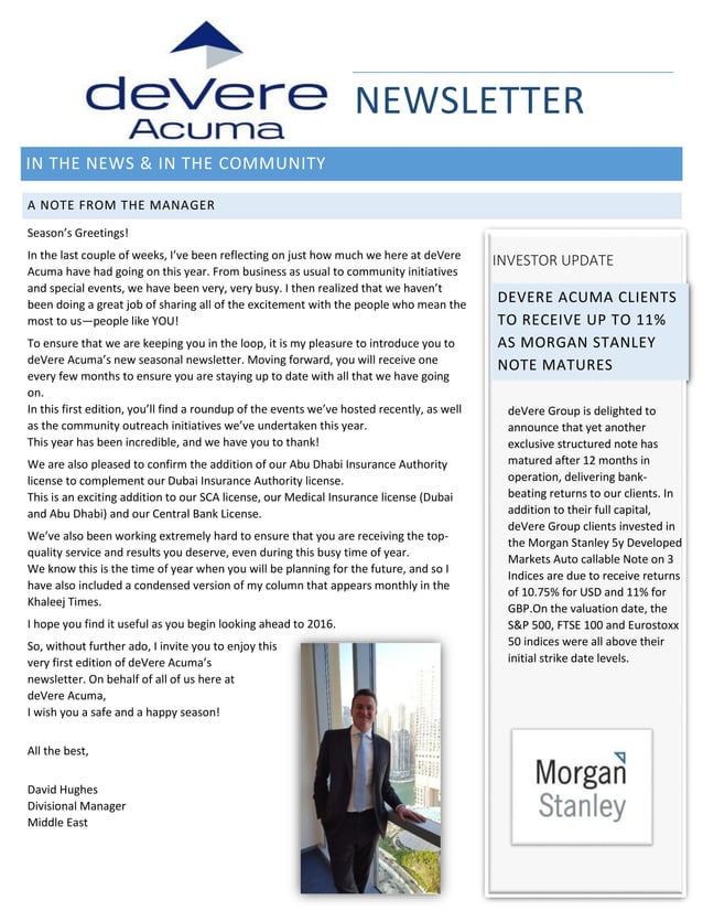 deVere Acuma Seasonal Newsletter 1 - December | PDF