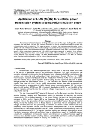 Application of LFAC { Hz} for electrical power transmission system: a ...
