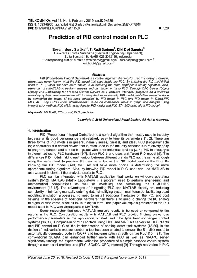 Prediction of PID control model on PLC | PDF