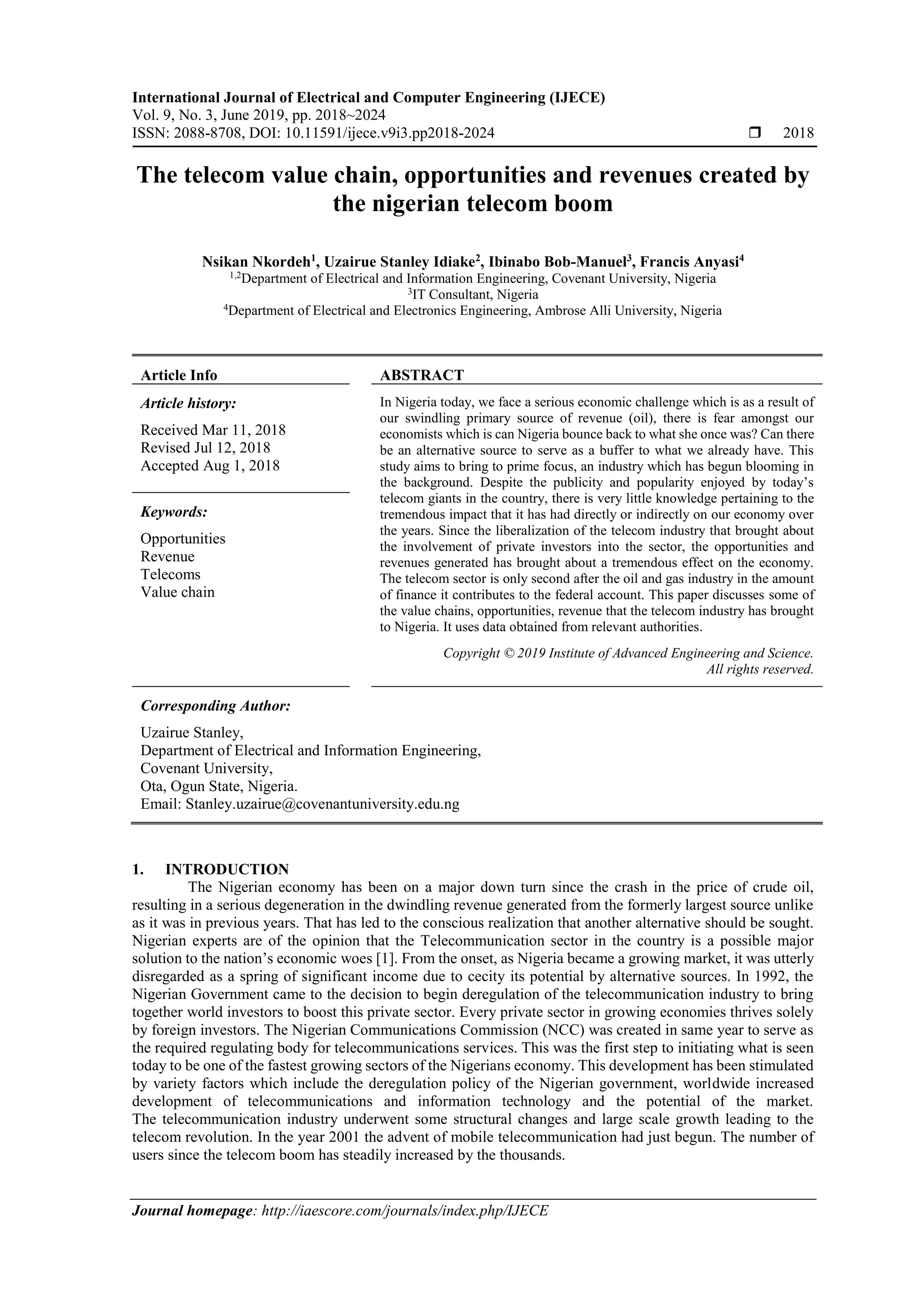 The telecom value chain, opportunities and revenues created by the ...