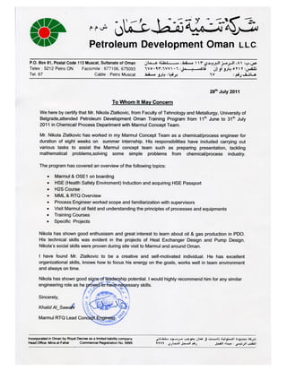 Letter of Recommendation - PDO Oman | PDF