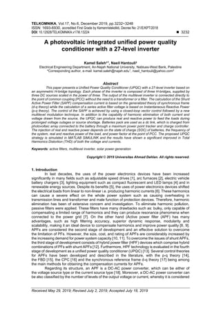A photovoltaic integrated unified power quality conditioner with a 27 ...