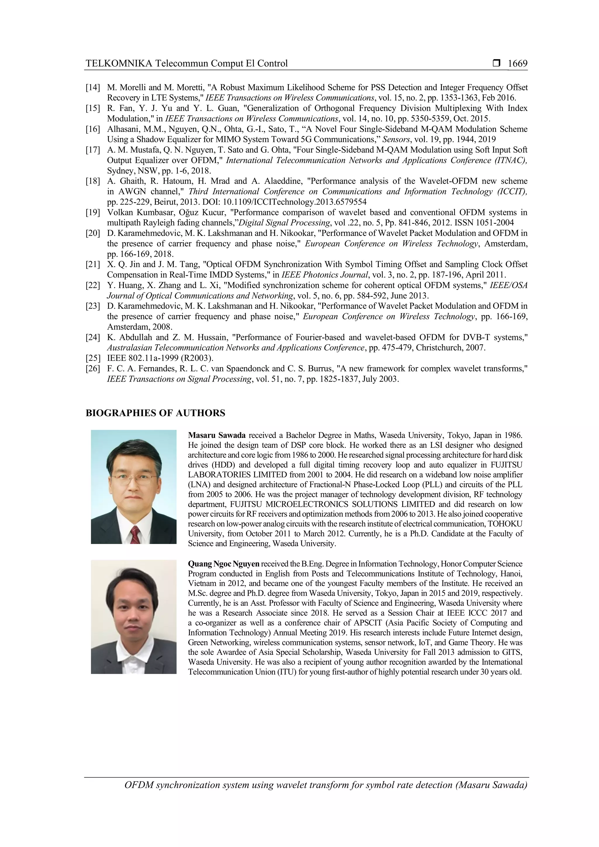 Ofdm Synchronization System Using Wavelet Transform For Symbol Rate Detection Pdf
