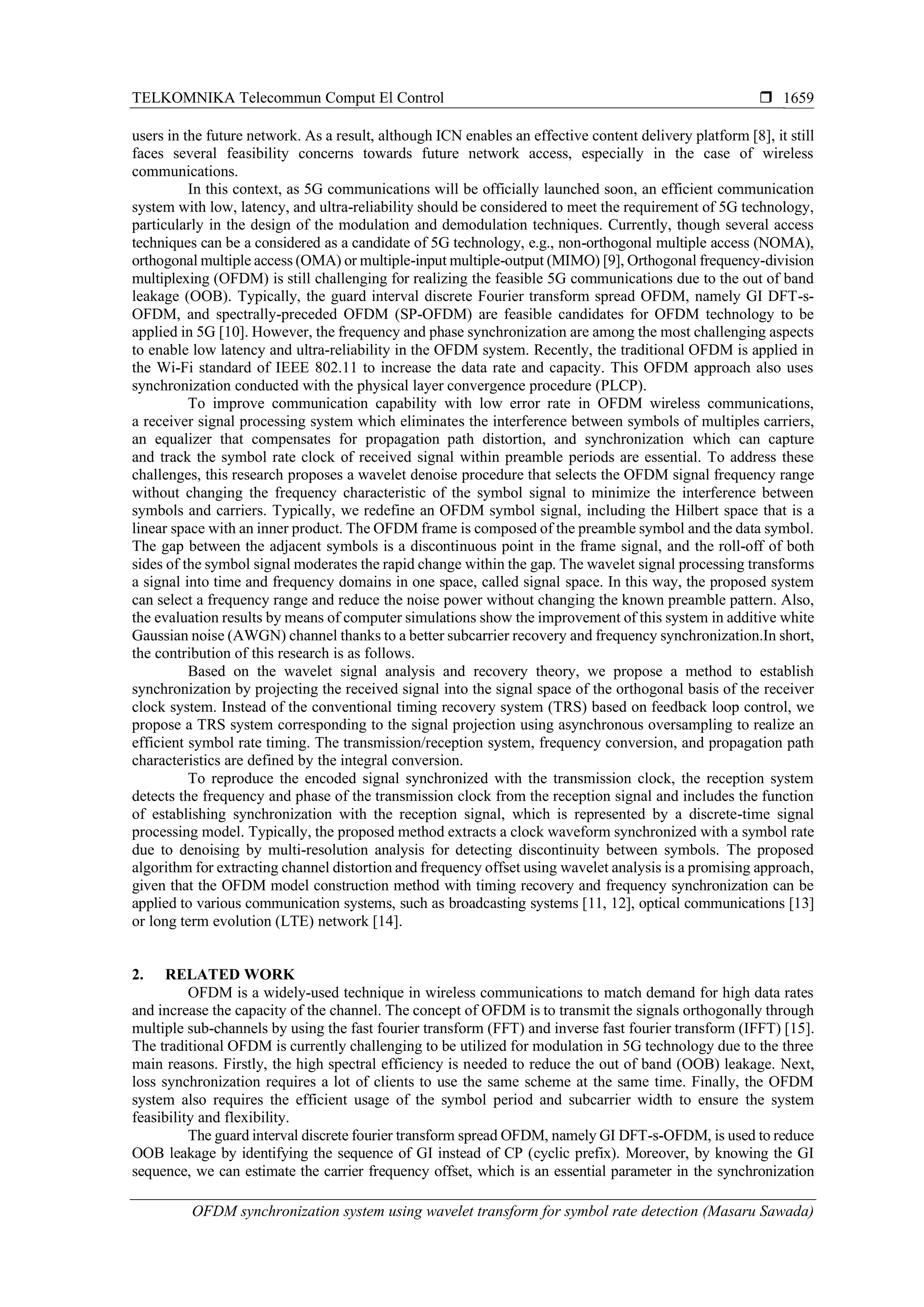 OFDM synchronization system using wavelet transform for symbol rate ...
