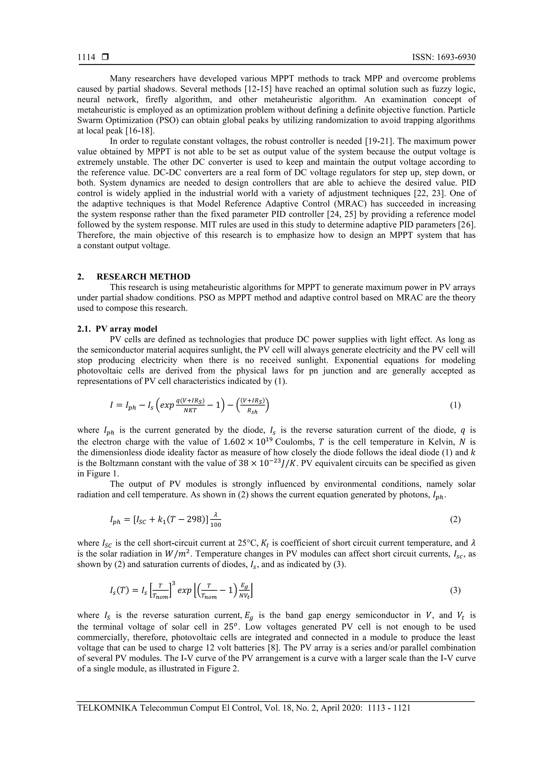 Mppt Control Of Pv Array Based On Pso And Adaptive Controller Pdf