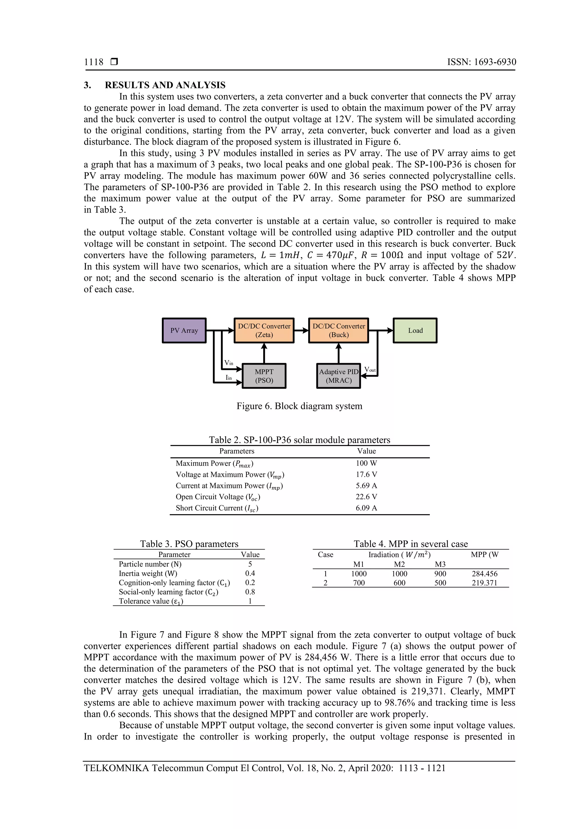 Mppt Control Of Pv Array Based On Pso And Adaptive Controller Pdf