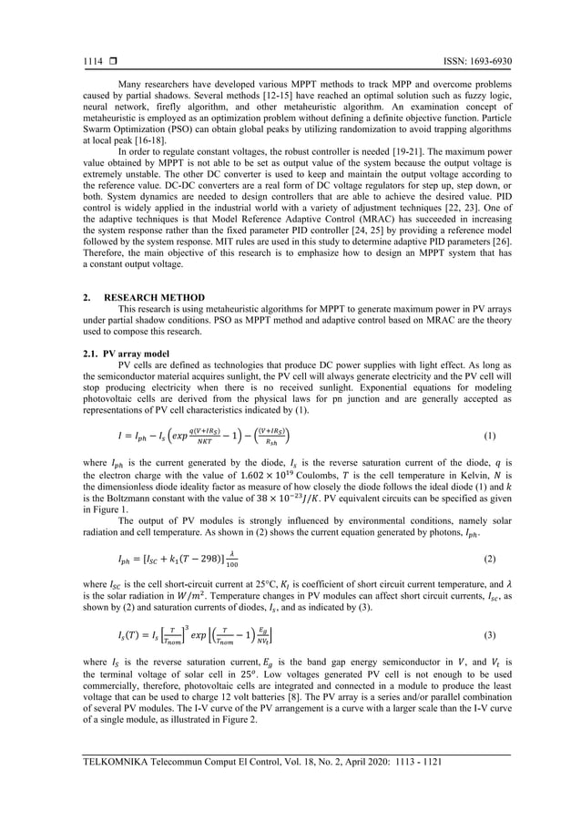 Mppt Control Of Pv Array Based On Pso And Adaptive Controller Pdf