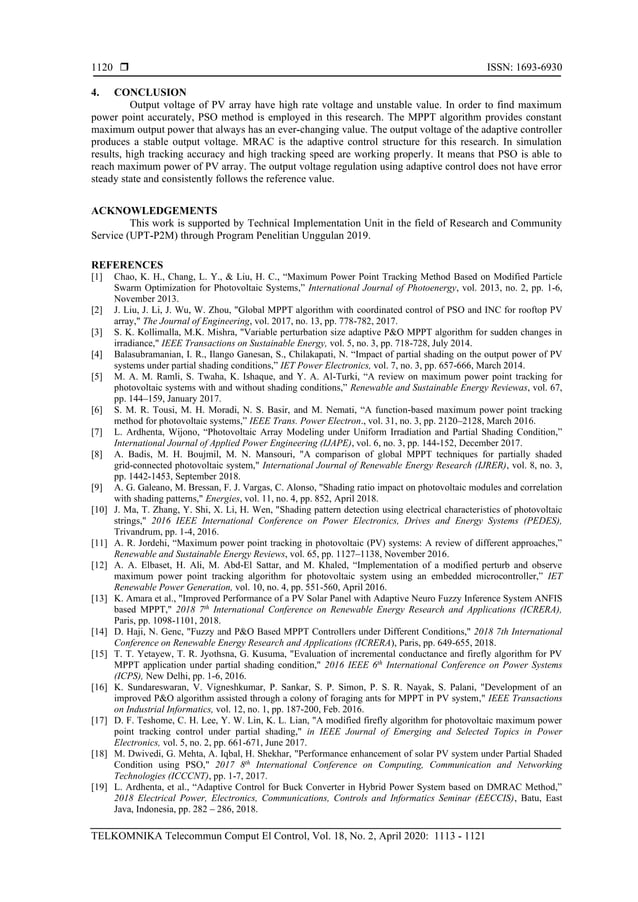 Mppt Control Of Pv Array Based On Pso And Adaptive Controller Pdf