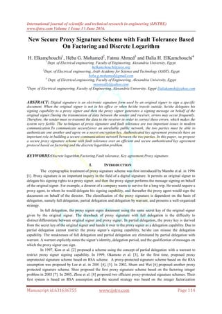 New Secure Proxy Signature Scheme with Fault Tolerance Based On Factoring and Discrete Logarithm ...