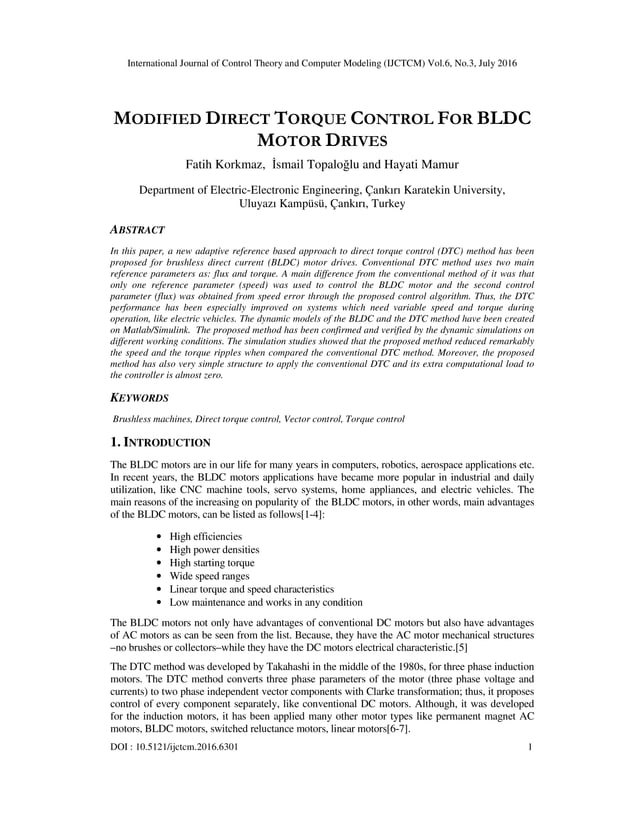 MODIFIED DIRECT TORQUE CONTROL FOR BLDC MOTOR DRIVES | PDF