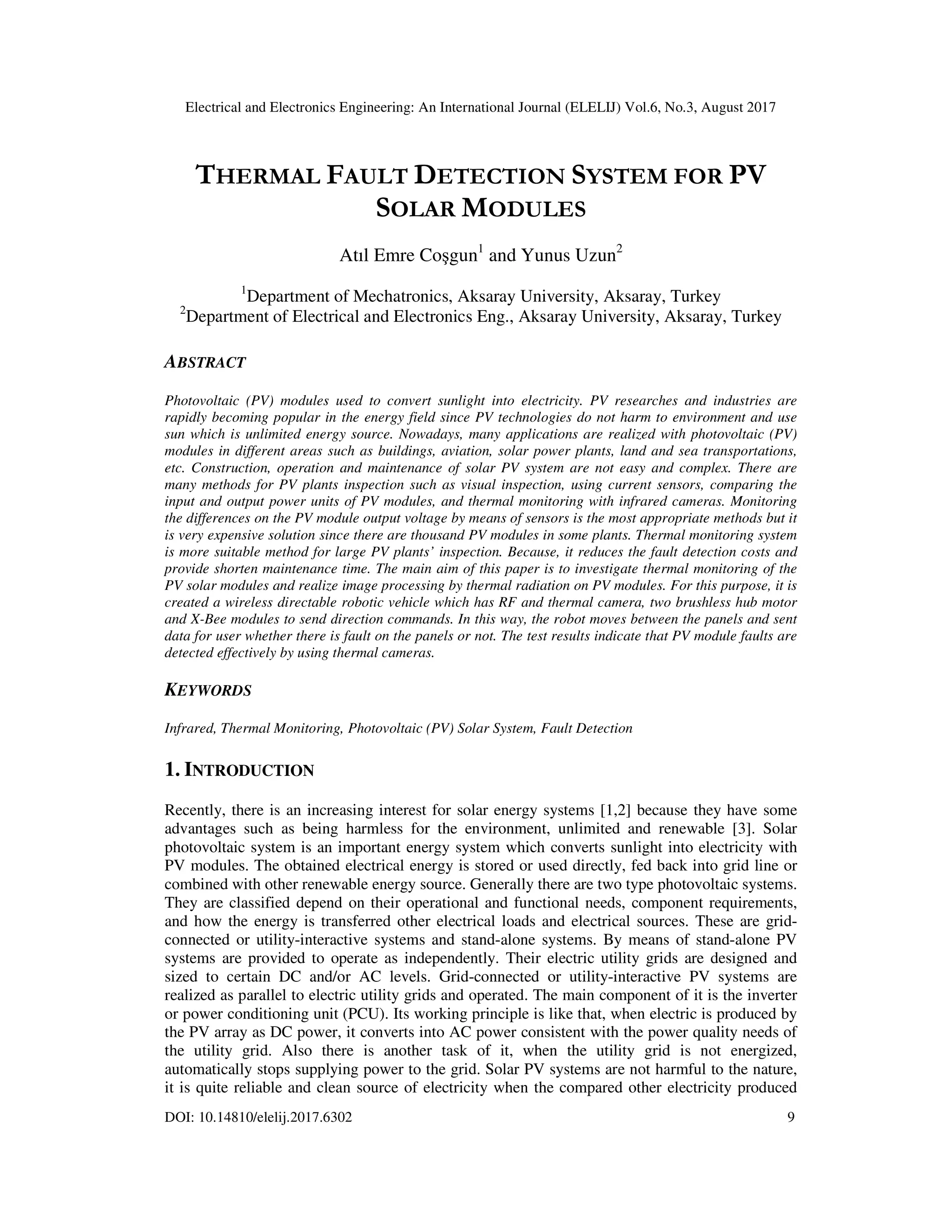 THERMAL FAULT DETECTION SYSTEM FOR PV SOLAR MODULES | PDF