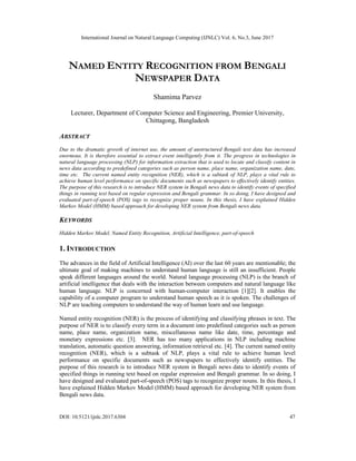 NAMED ENTITY RECOGNITION FROM BENGALI NEWSPAPER DATA | PDF