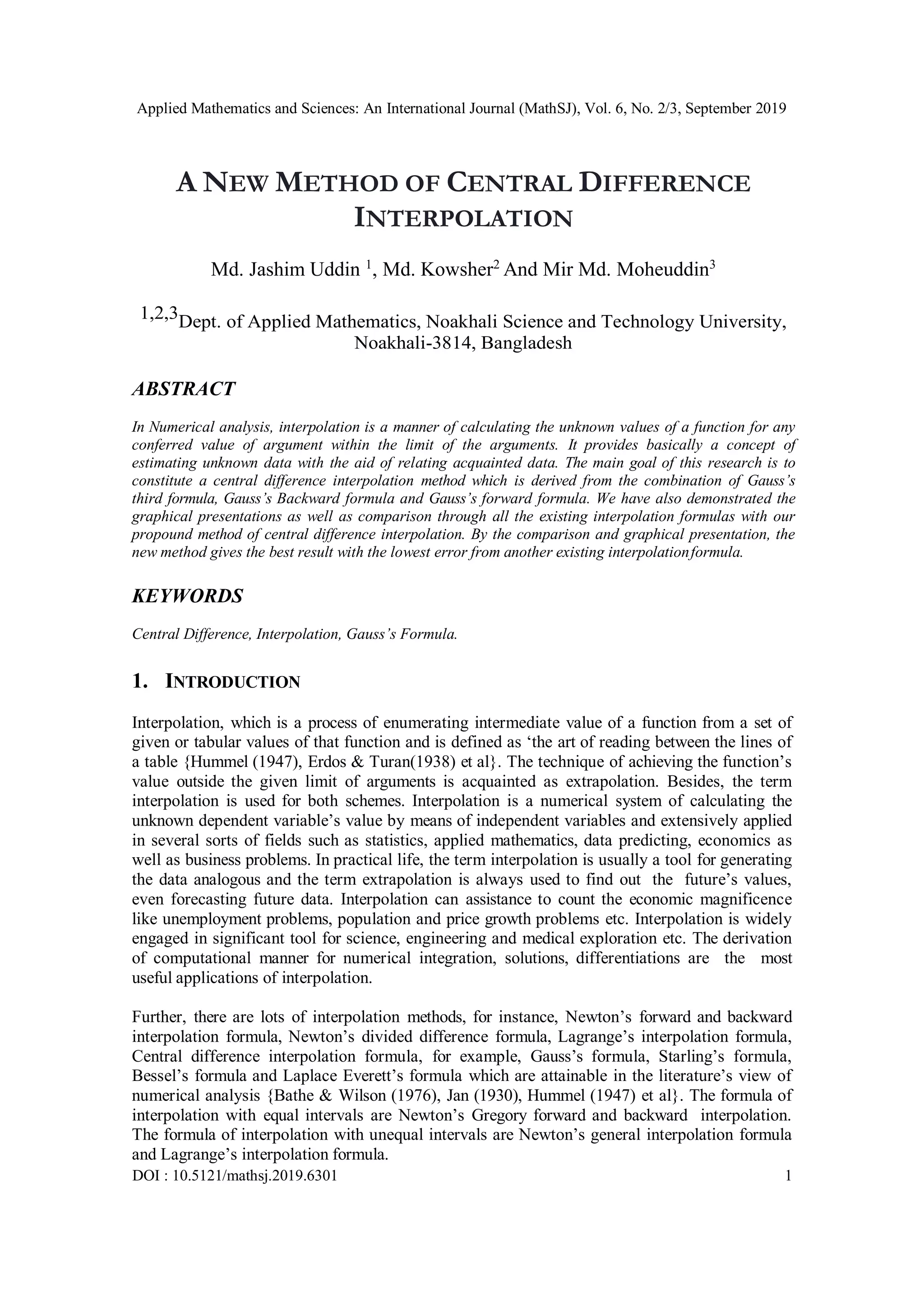A NEW METHOD OF CENTRAL DIFFERENCE INTERPOLATION | PDF