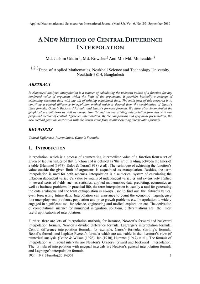 A NEW METHOD OF CENTRAL DIFFERENCE INTERPOLATION | PDF