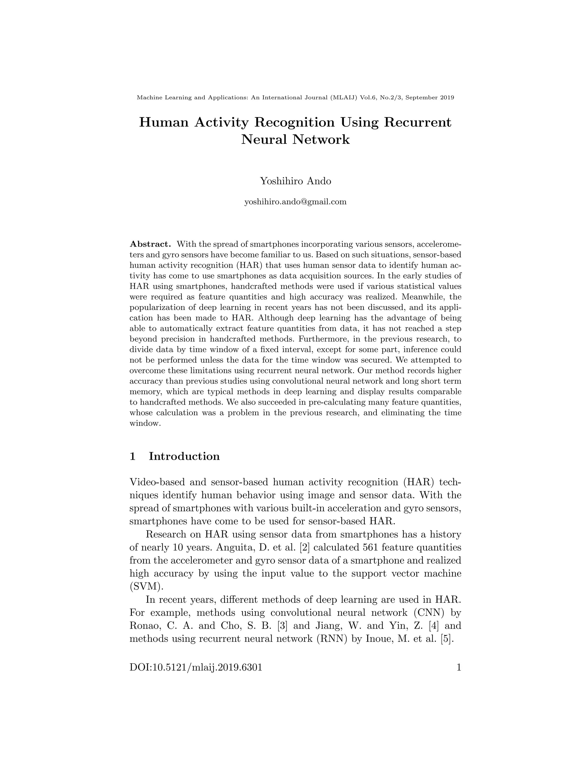 Human Activity Recognition Using Recurrent Neural Network Pdf