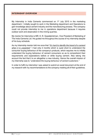 India cements Internship | PDF