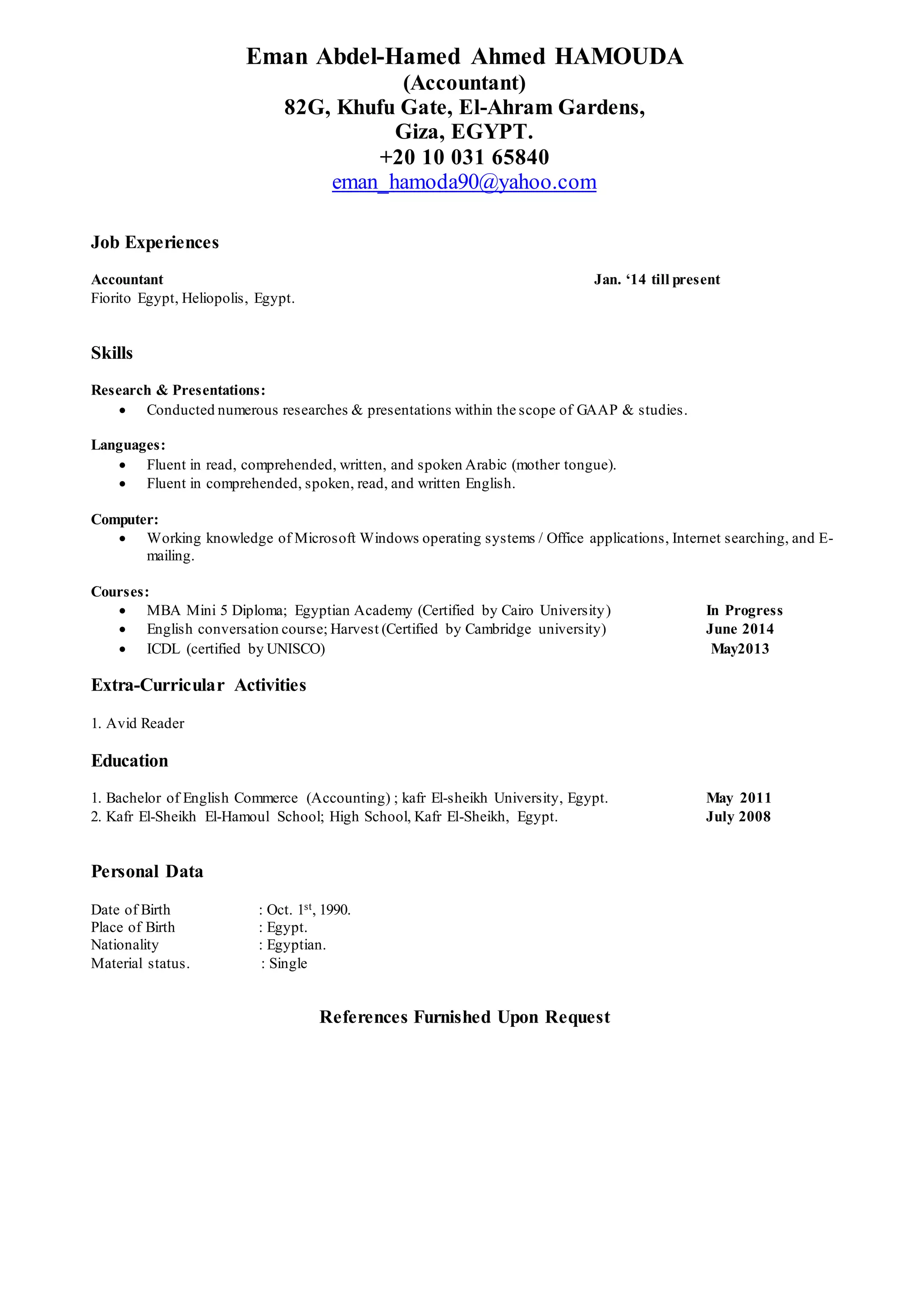 CV for EMAN HAMOUDA | DOCX