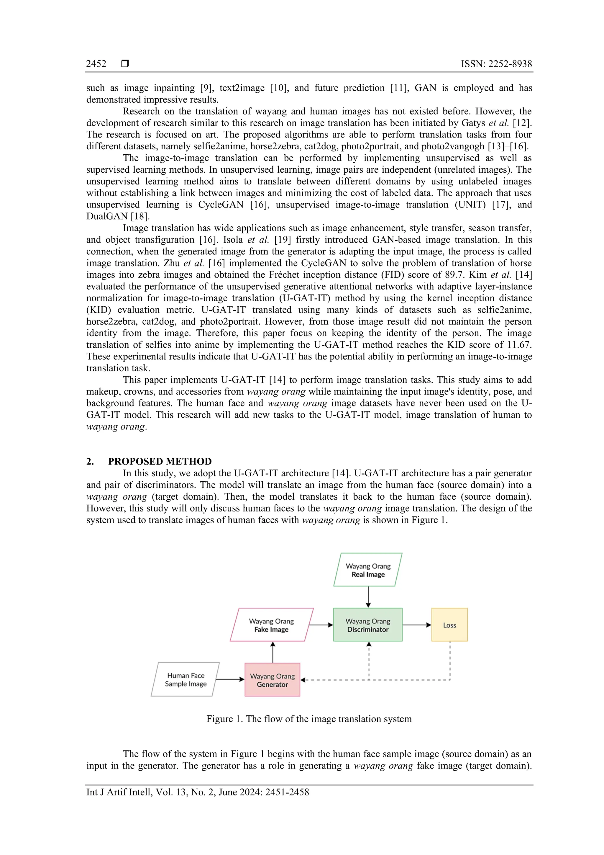 Image translation between human face and wayang orang using U-GAT-IT | PDF