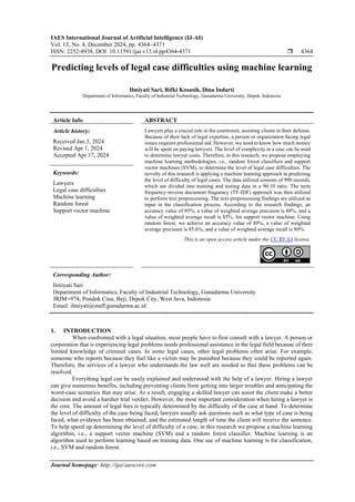 Predicting levels of legal case difficulties using machine learning | PDF