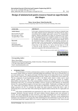 Design of miniaturized patch crossover based on superformula slot ...