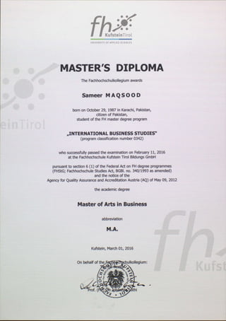 Master Diploma | PDF | Postgraduate Education | College Education