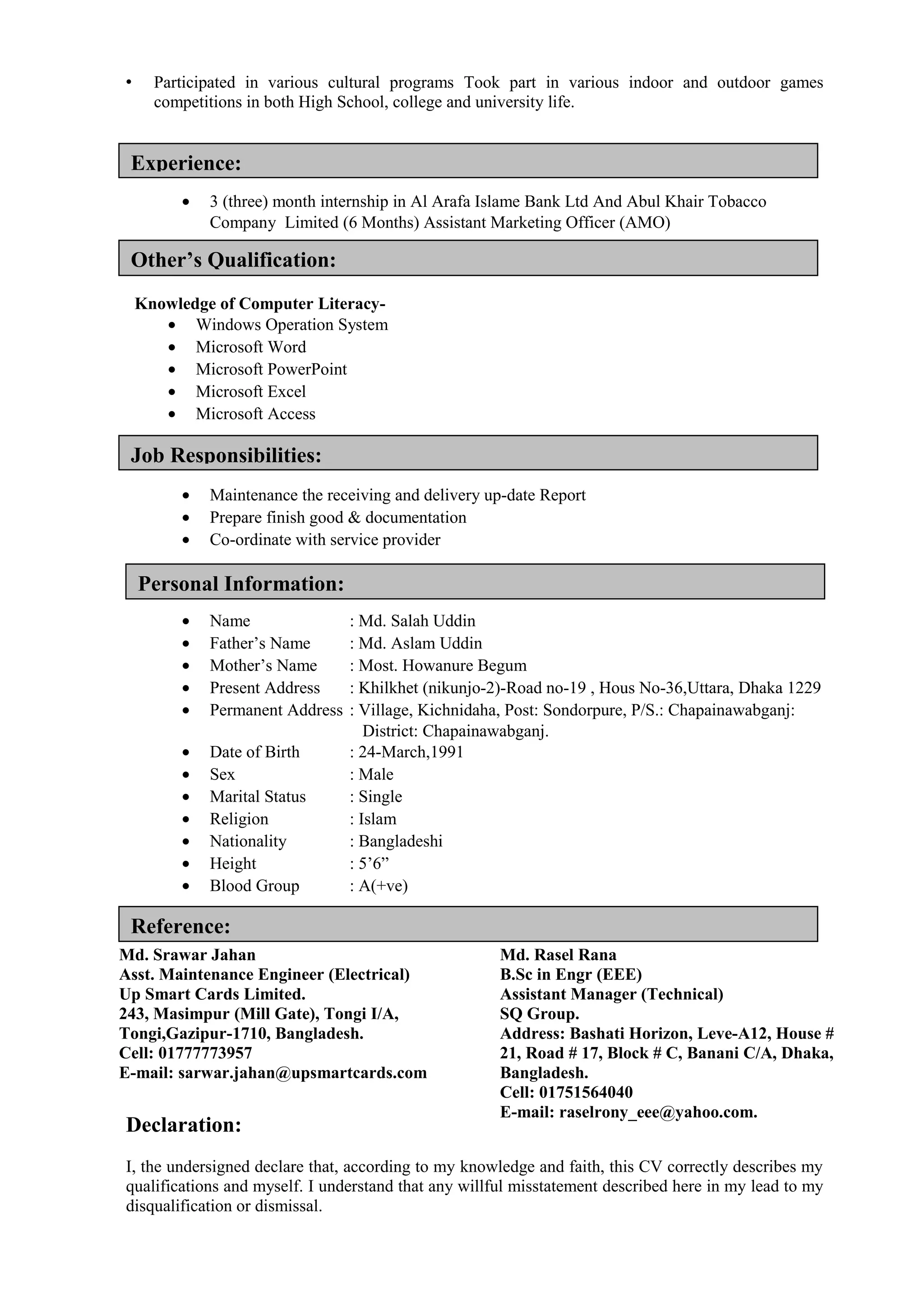 Md.Salahuddin cv | DOC
