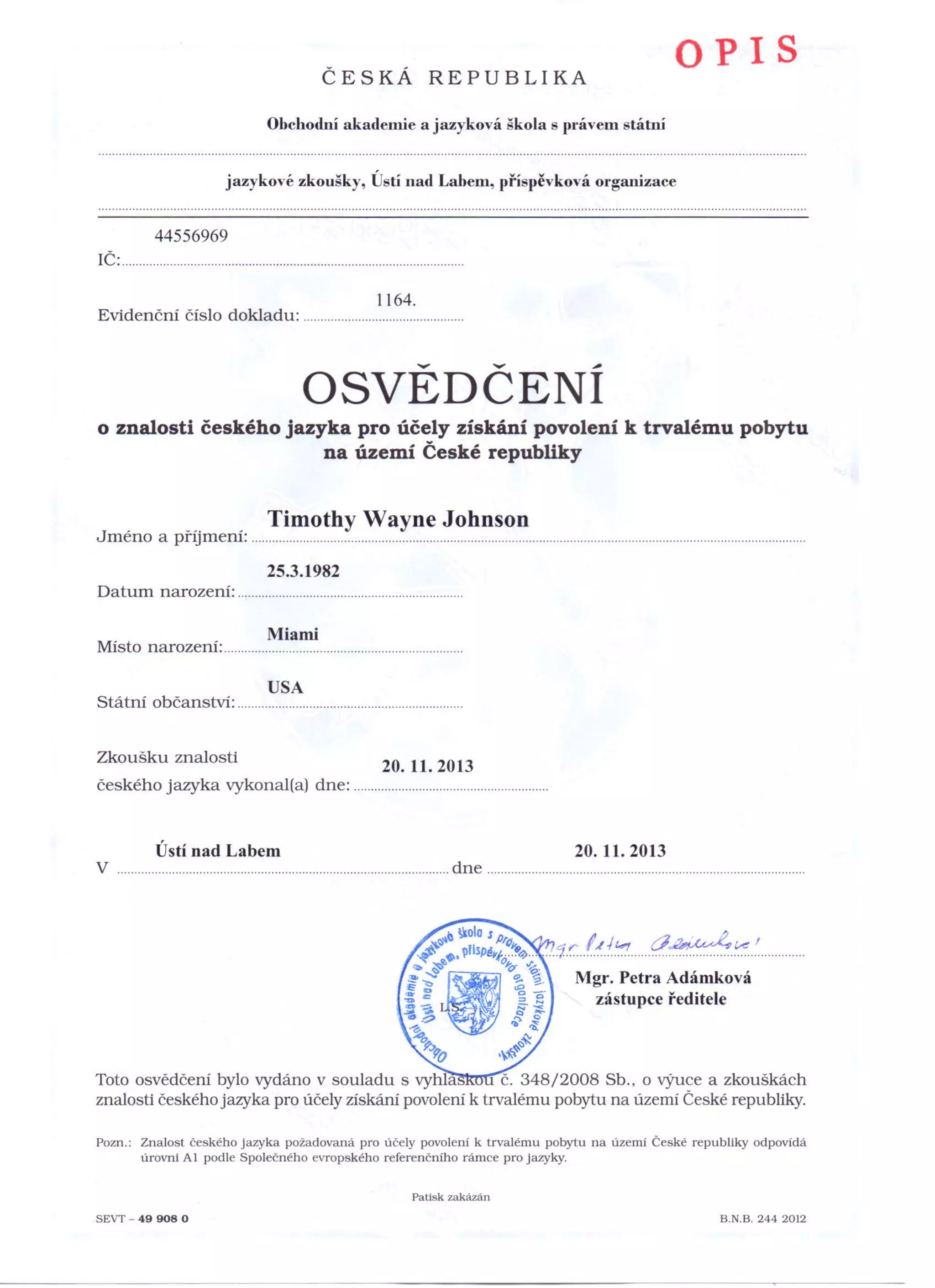 Czech language test - A1 | PDF