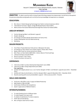 Curriculum Vitae Muhammad Kazim | DOCX