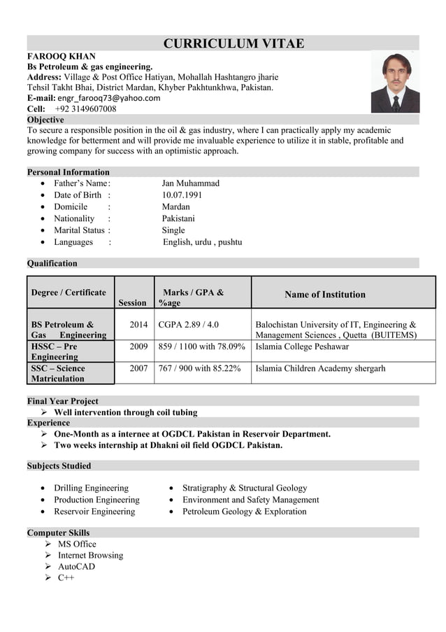 Engr FArooq Khan Petrolum cv | DOC