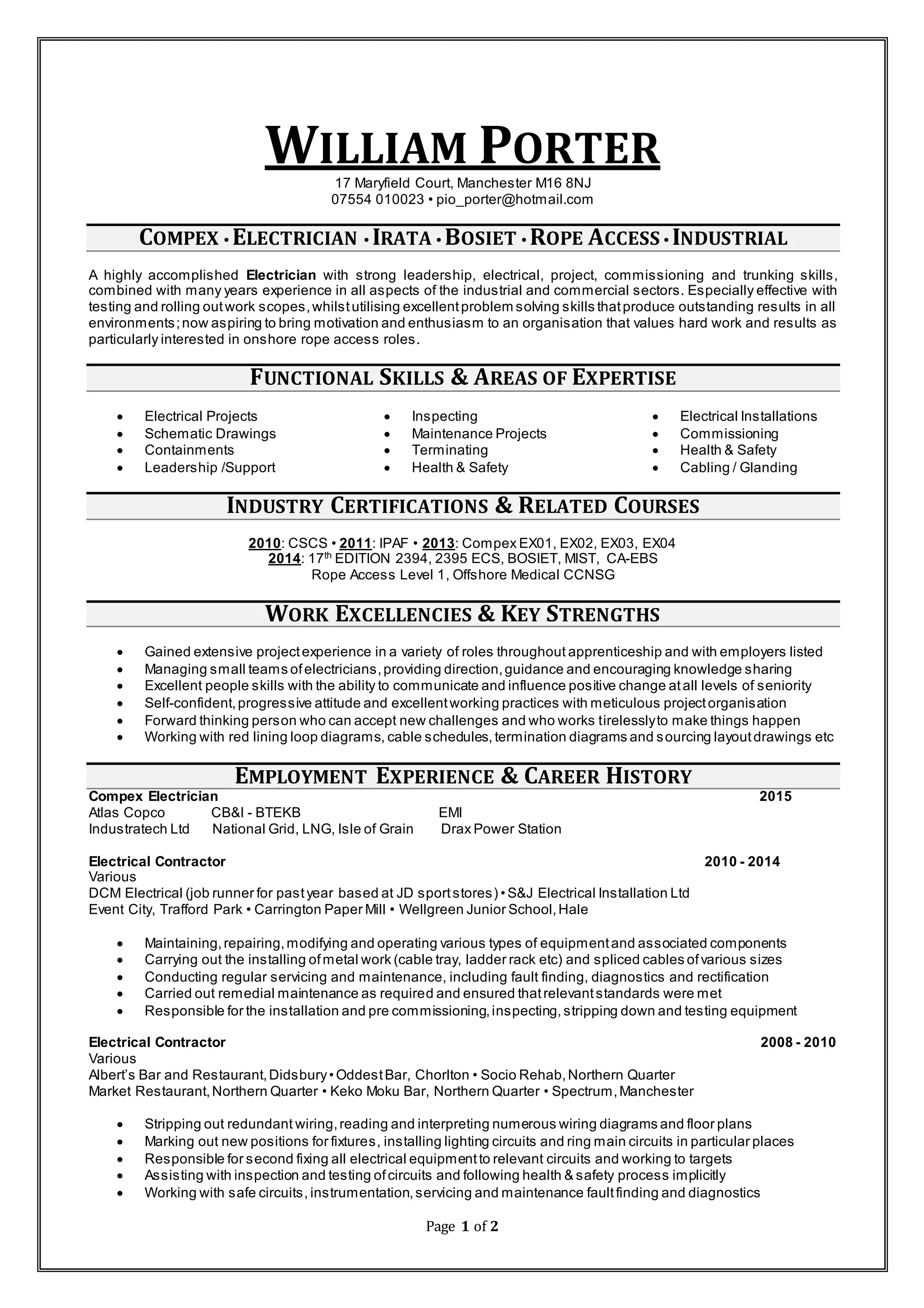 WILLIAM PORTER CV (2)compex undated(3) | DOCX | Business | Business and ...