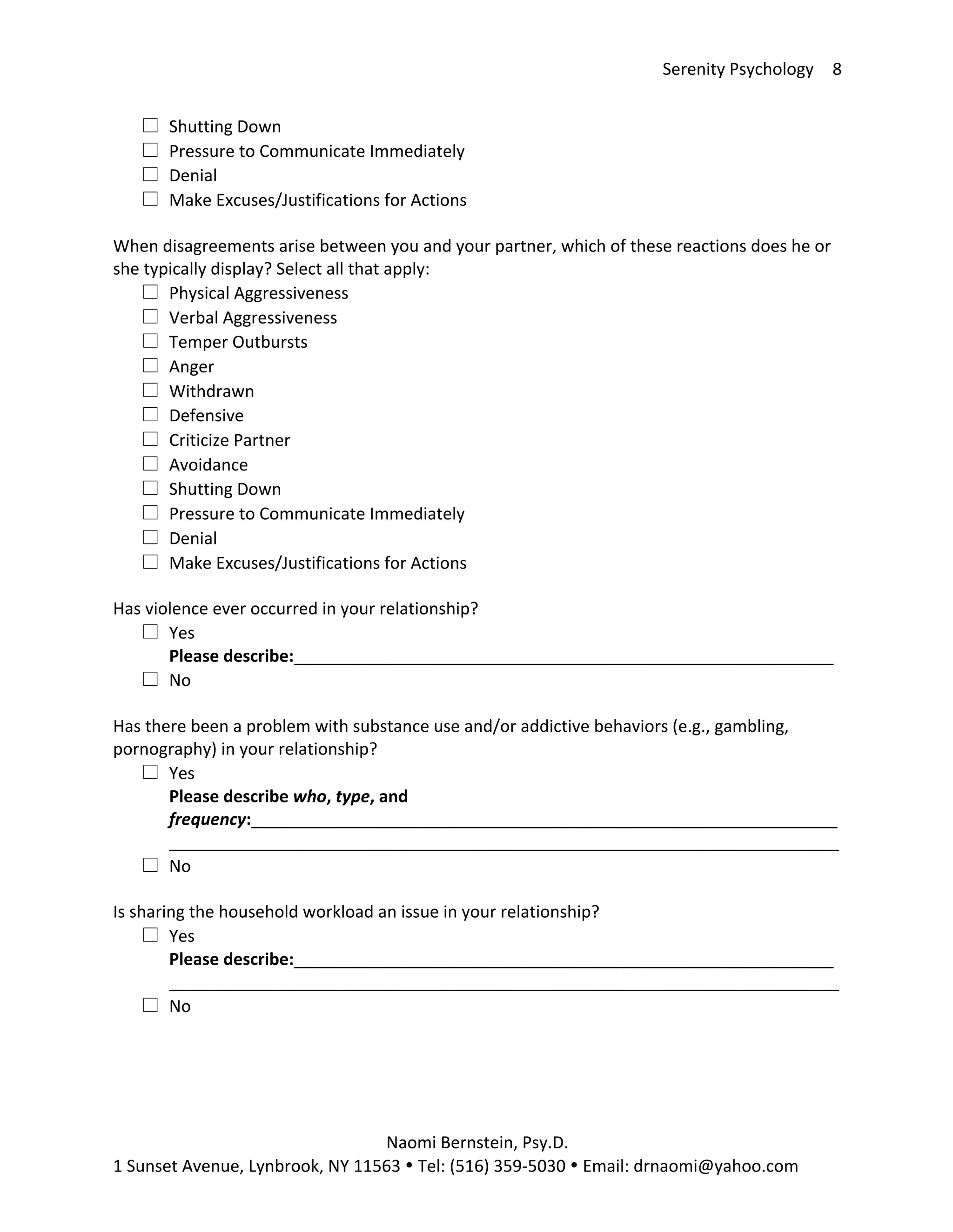 Couples Therapy Intake Questionnaire | PDF