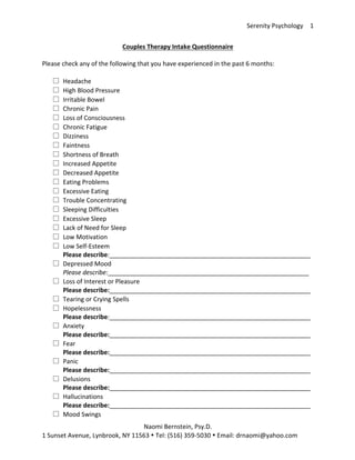 Couples Therapy Intake Questionnaire | PDF