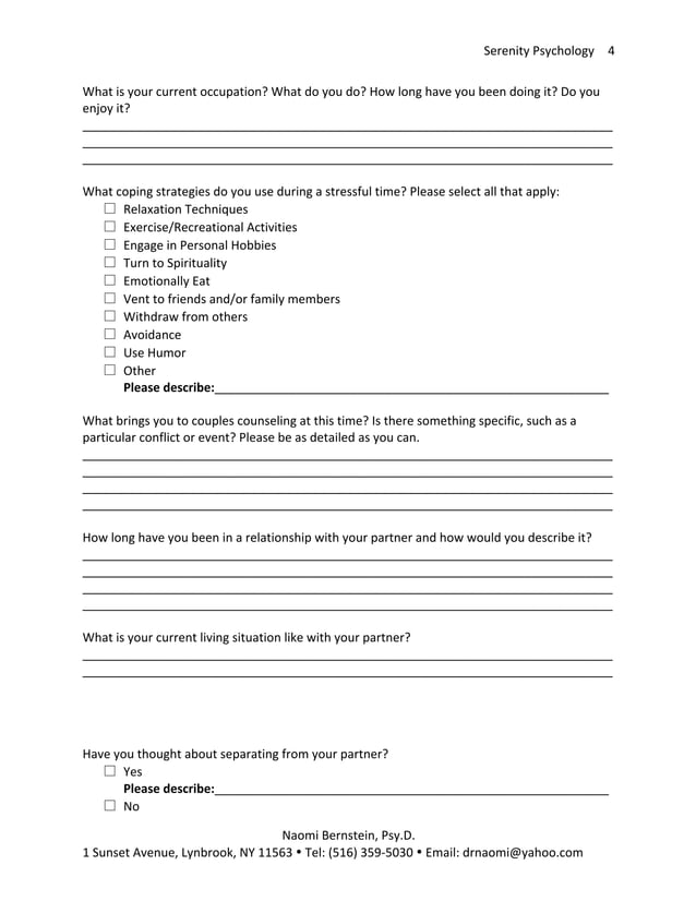 Couples Therapy Intake Questionnaire | PDF
