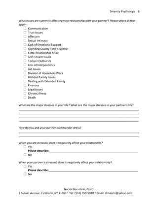 Couples Therapy Intake Questionnaire | PDF