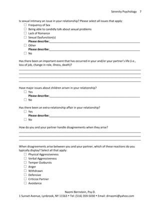 Couples Therapy Intake Questionnaire | PDF