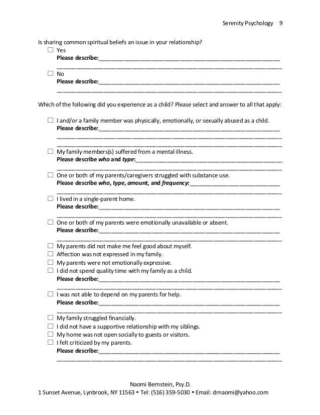Couples Therapy Intake Questionnaire