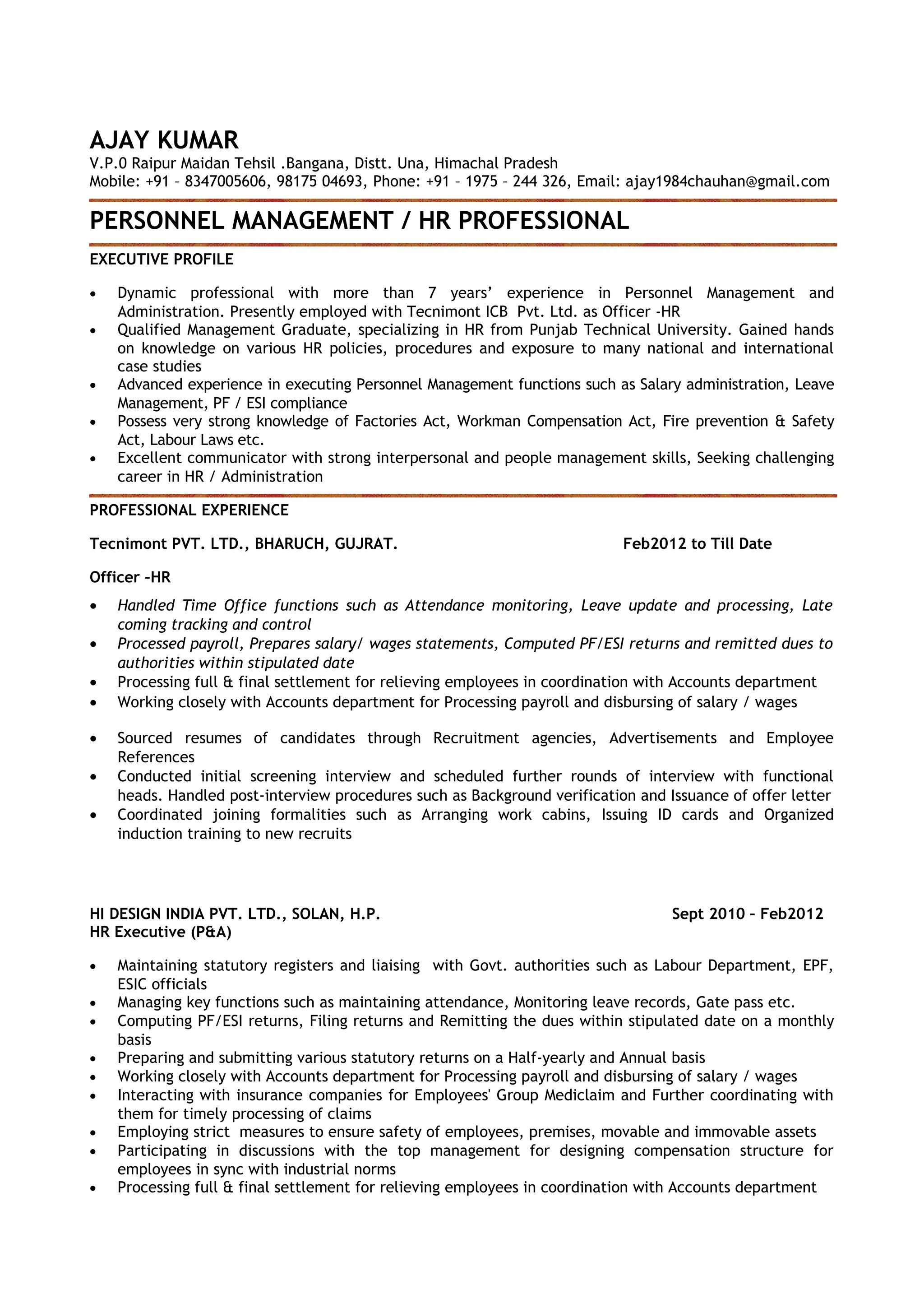 CV_Ajay Kumar | DOC | Human Resources | Business