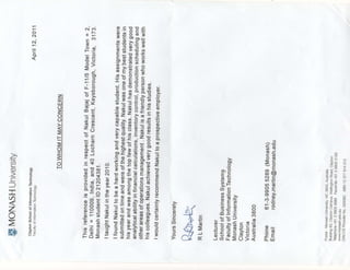 Nakul Bajaj Monash University Letter of Recommendation | PDF