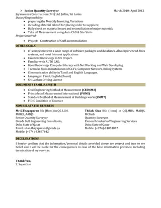 CV_Sujanthan | PDF | Civil Engineering Industry | Industries