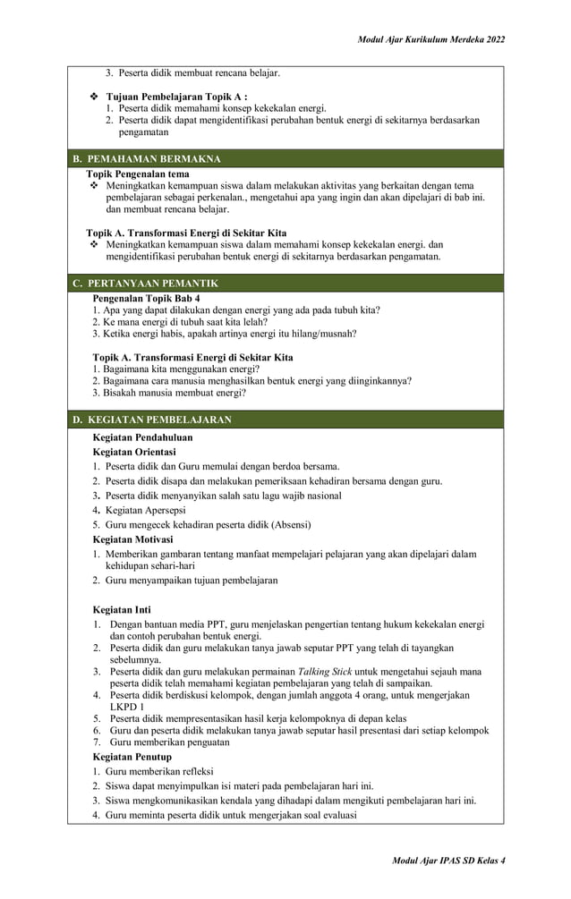 Modul ajar pembelajaran ipas perubahan wujud zat benda | PDF