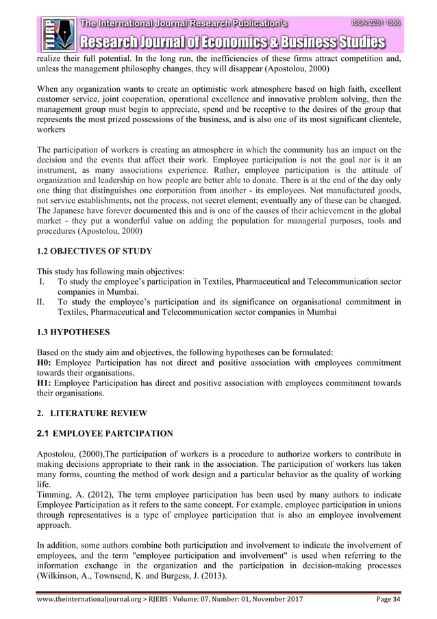 EMPLOYEE PARTICIPATION - AN INTEGRAL PART OF ORGANISATIONAL COMMITMENT | PDF