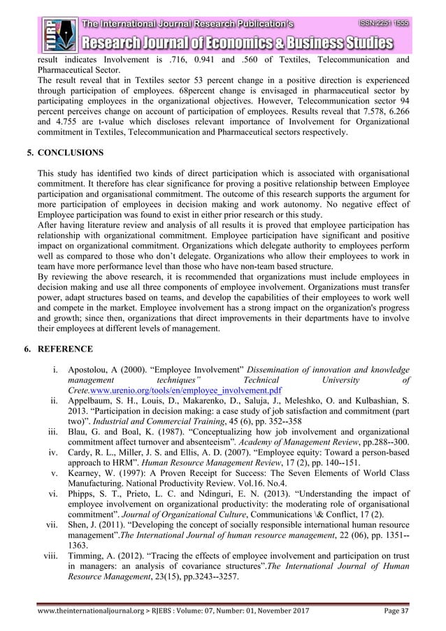 EMPLOYEE PARTICIPATION - AN INTEGRAL PART OF ORGANISATIONAL COMMITMENT | PDF