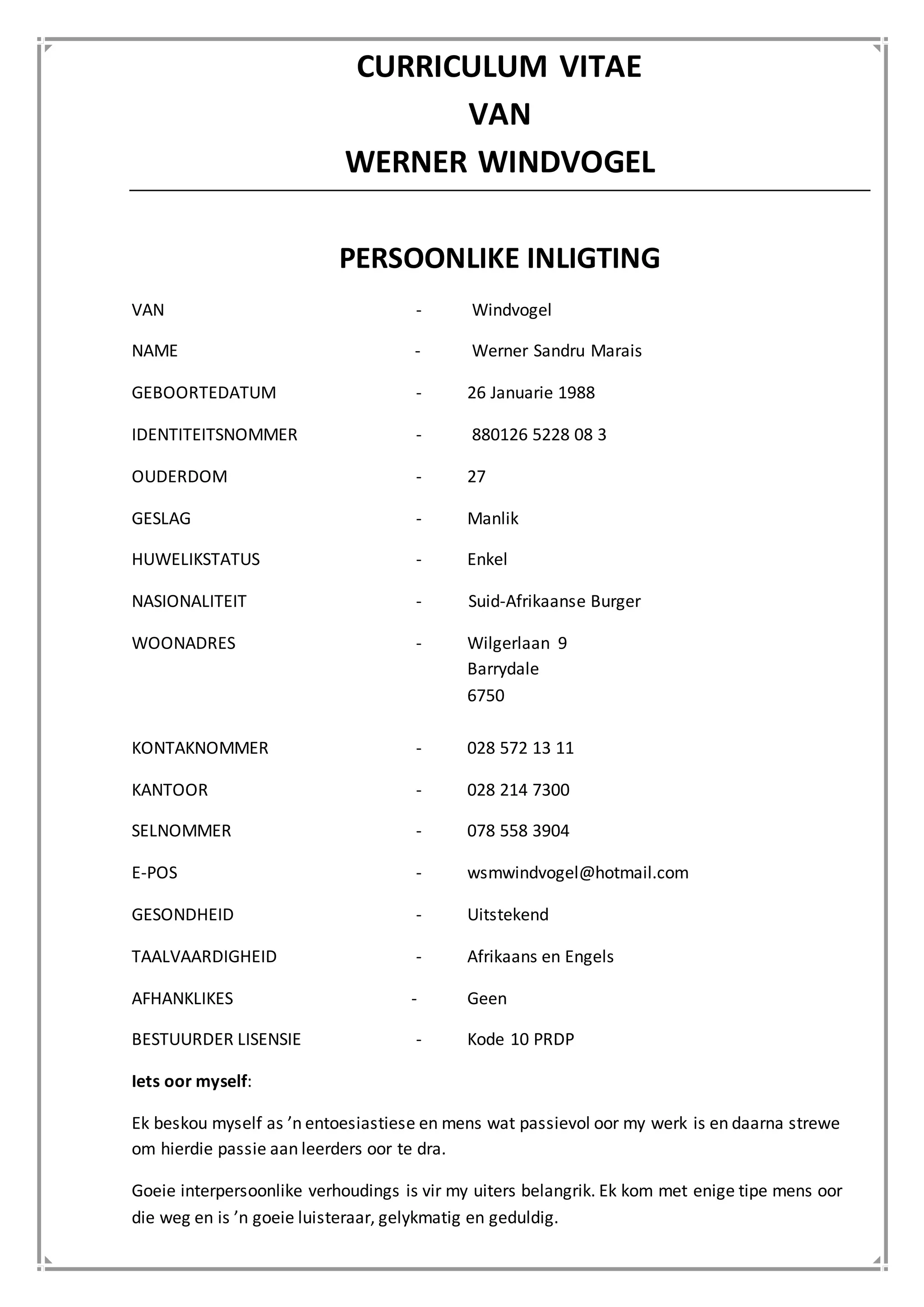 CURRICULUM VITAE. afrikaans docx | DOCX