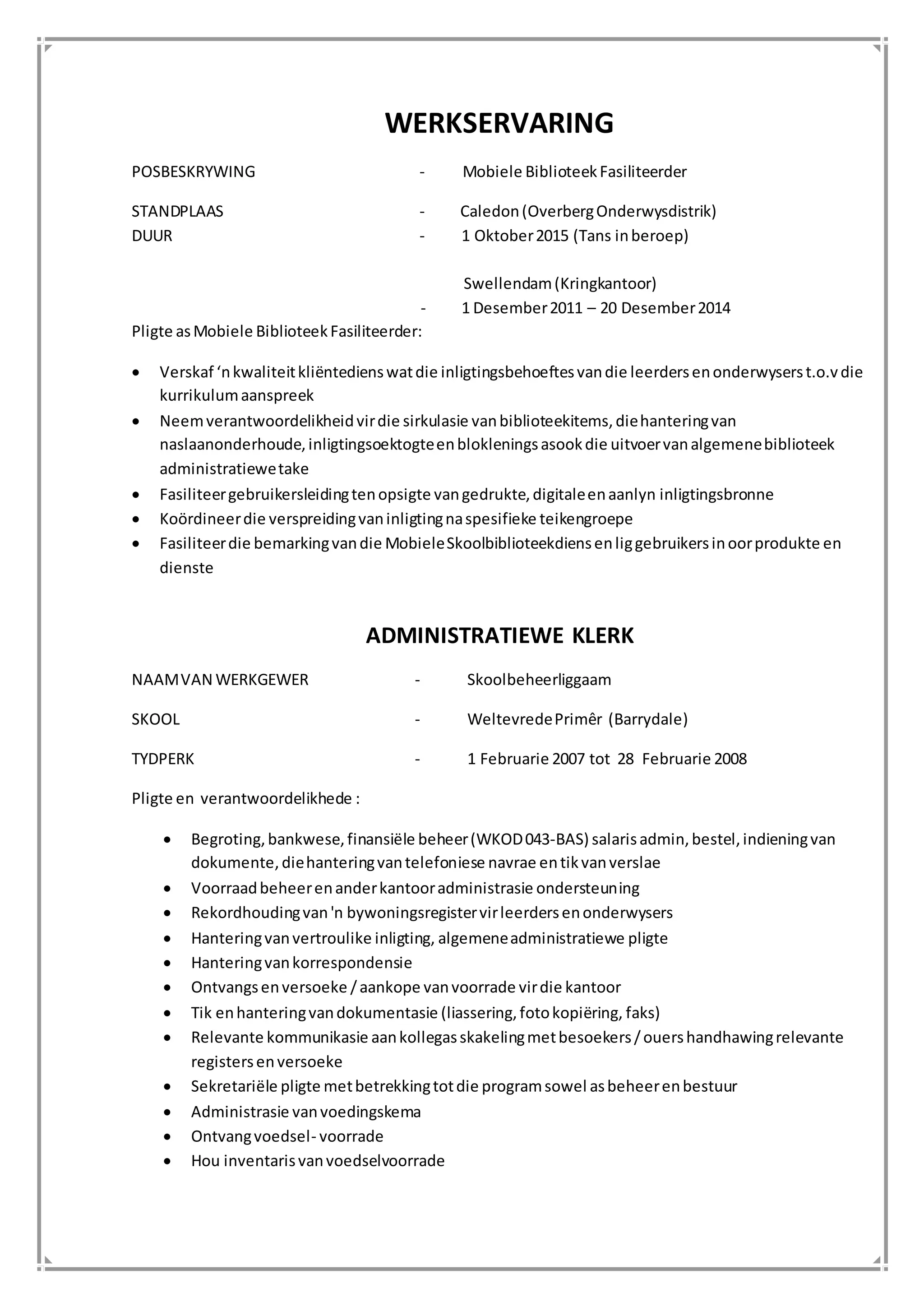 CURRICULUM VITAE. afrikaans docx | DOCX